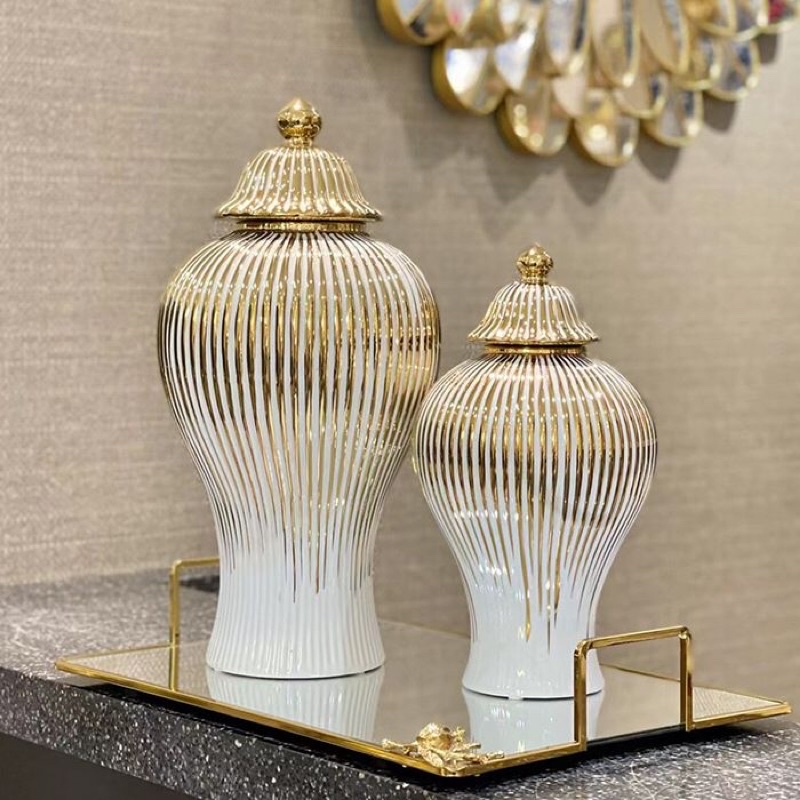 Jual modern ceramic ginger jar / vas guci white gold | Shopee Indonesia