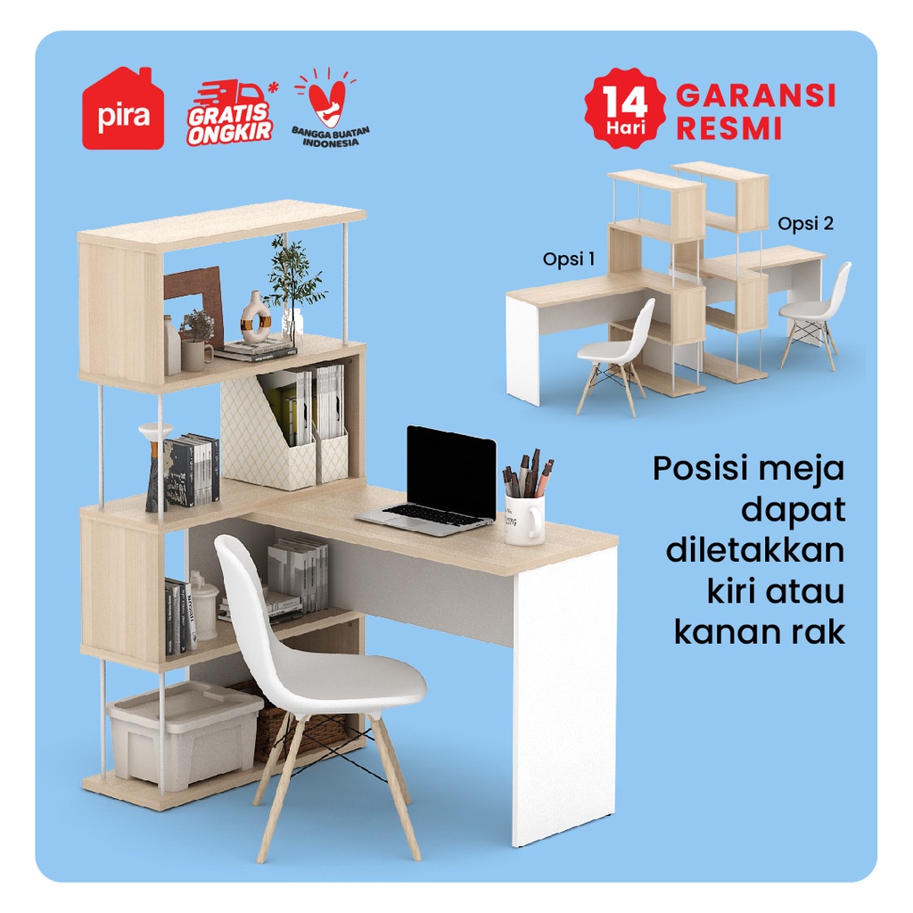 Jual Pira - Zack DK 80 Meja Kerja / Meja Belajar dengan Rak Buku | Shopee Indonesia