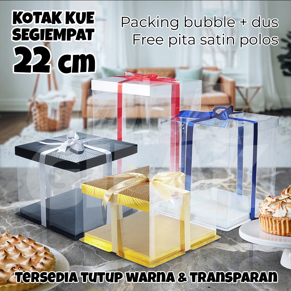 Jual Cake Box Kotak Transparan Mika Bening Putih/Hitam/Gold/Silver 22 ...