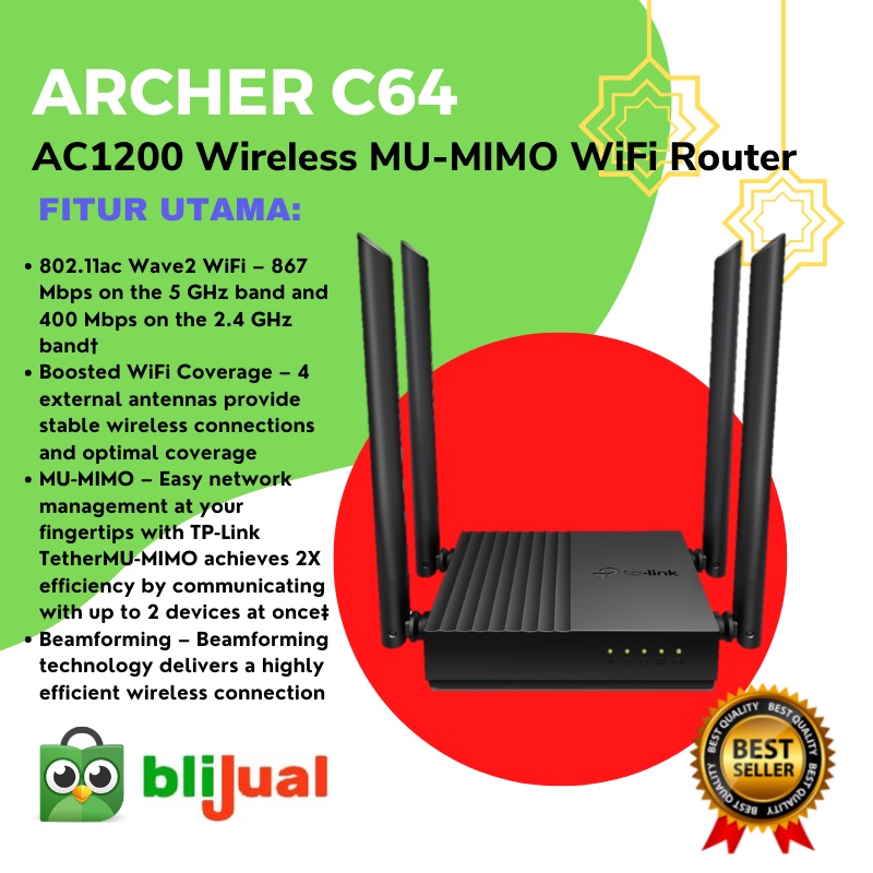 Jual TP Link Archer C64 New AC1200 Wireless MU-MIMO WiFi Router ...
