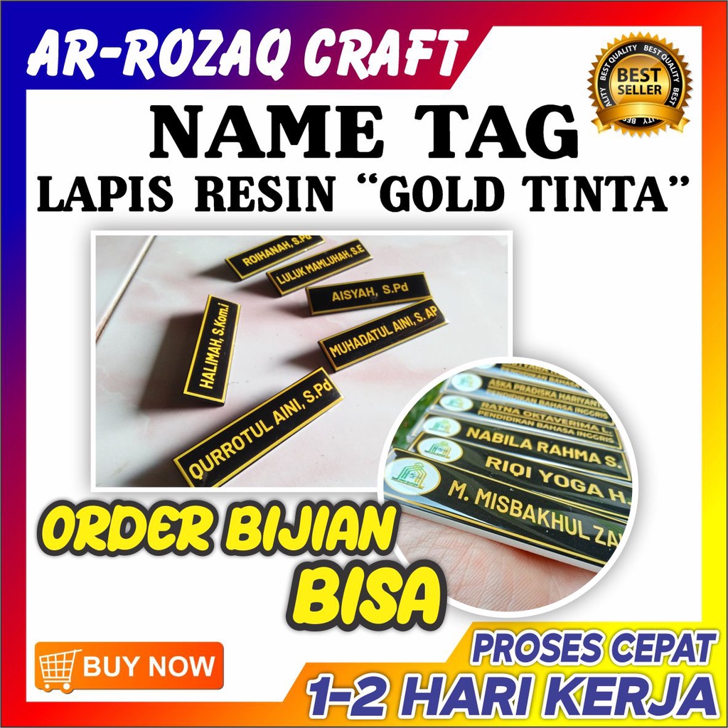 Jual Nama Dada Resin (GOLD TINTA)/Name Tag/Nametag/Papan Nama Dada/Name ...