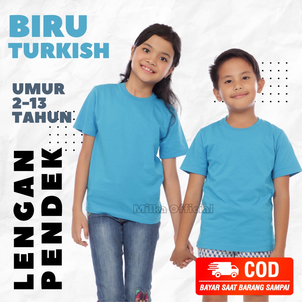 Jual Baju Kaos Anak Polos Usia 2-13 Tahun Lengan Pendek Cotton Combed 30s - Biru Turkish ...