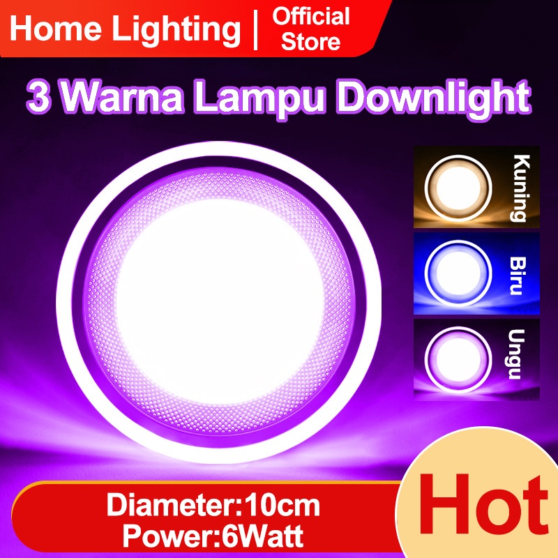 Jual Home Lighting LAMPU DOWNLIGHT LED 3 WARNA 6WATT/ KUNING BIRU UNGU ...