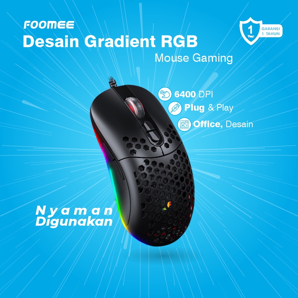 Jual Foomee VA03 Mouse Gaming Wired 6400 DPI RGB Ergonomic Honeycomb | Shopee Indonesia