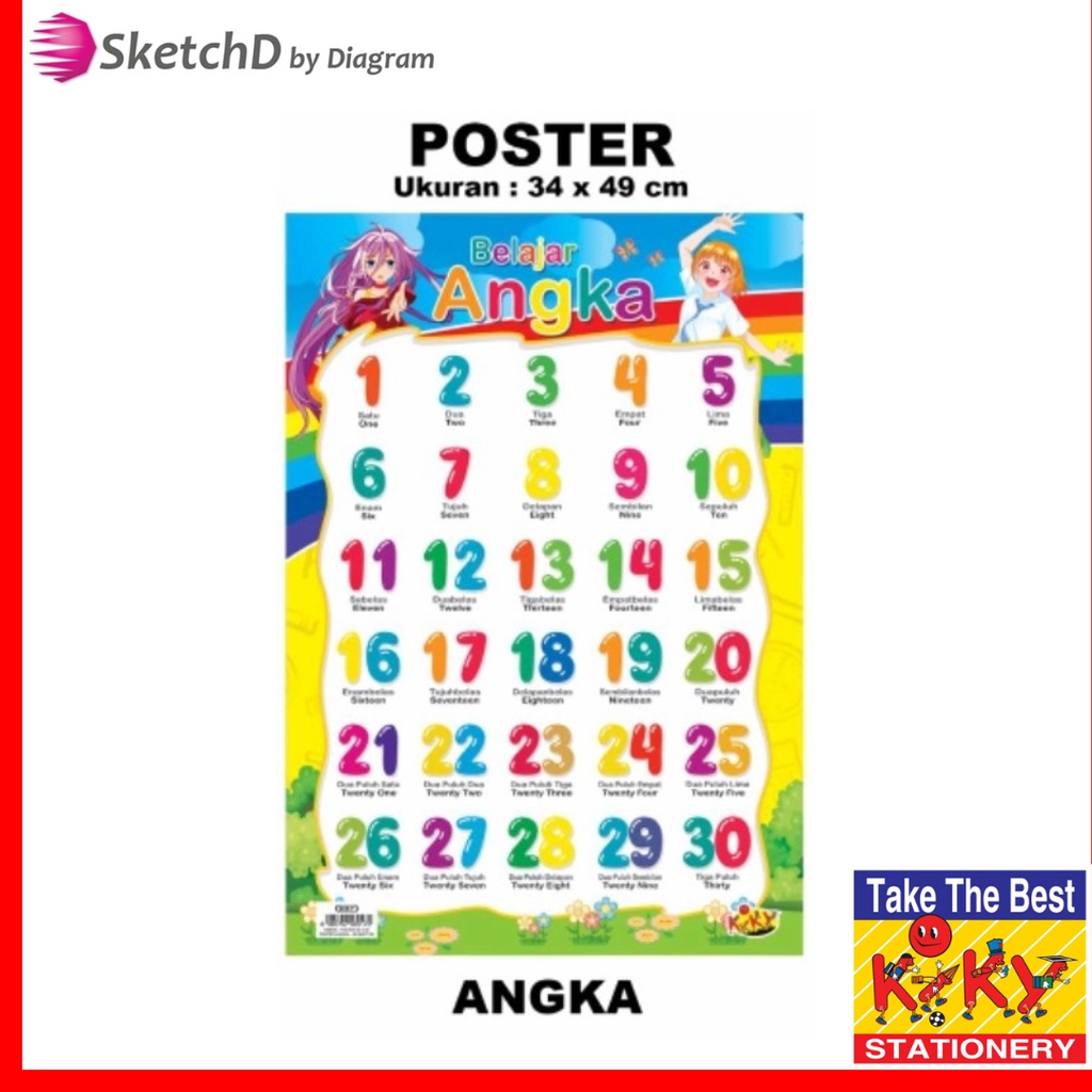 Jual Poster edukasi anak - belajar angka abjad hewan hitungan buah ...