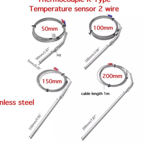 Jual Sensor Thermocouple Type-K Probe 50mm 100mm 150mm 200mm Kabel 1m ...