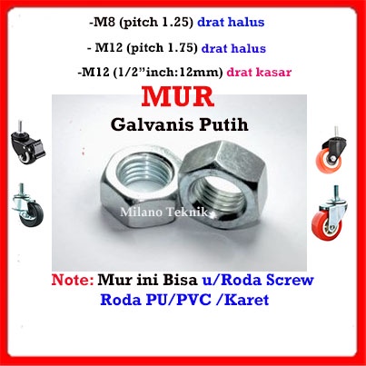 Jual Mur M8/M10/M12/ Mur Putih / Mur Galvanish Murah Mur Roda Screw ...