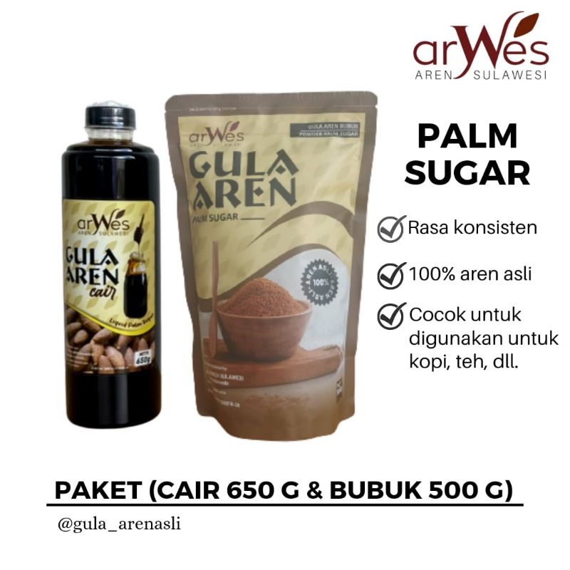 Jual Paket Gula Aren Bubuk Semut 500g dan Cair 650gr Brown Sugar Arwes | Shopee Indonesia