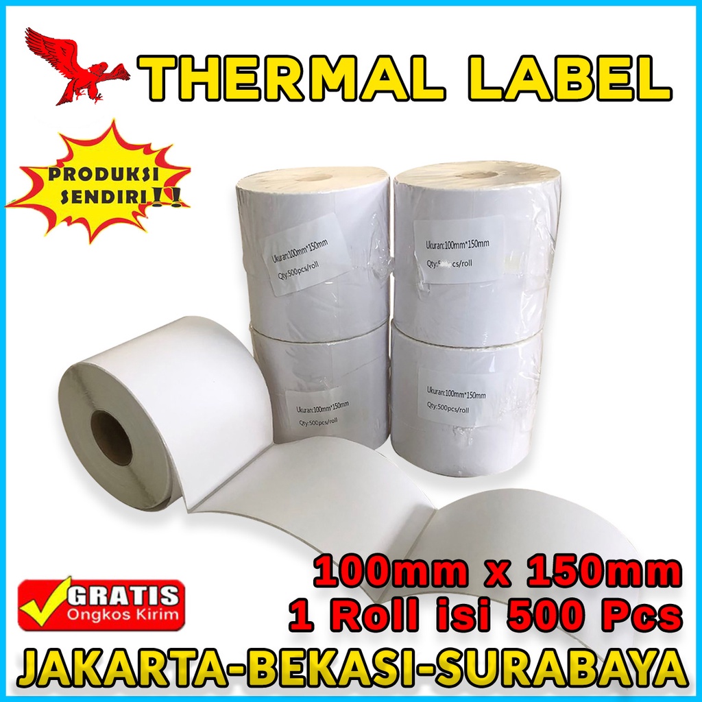 Jual Kertas Thermail Stiker Thermal 100x150 isi 500 & 250 lembar, Label Thermal barcode, Kertas ...