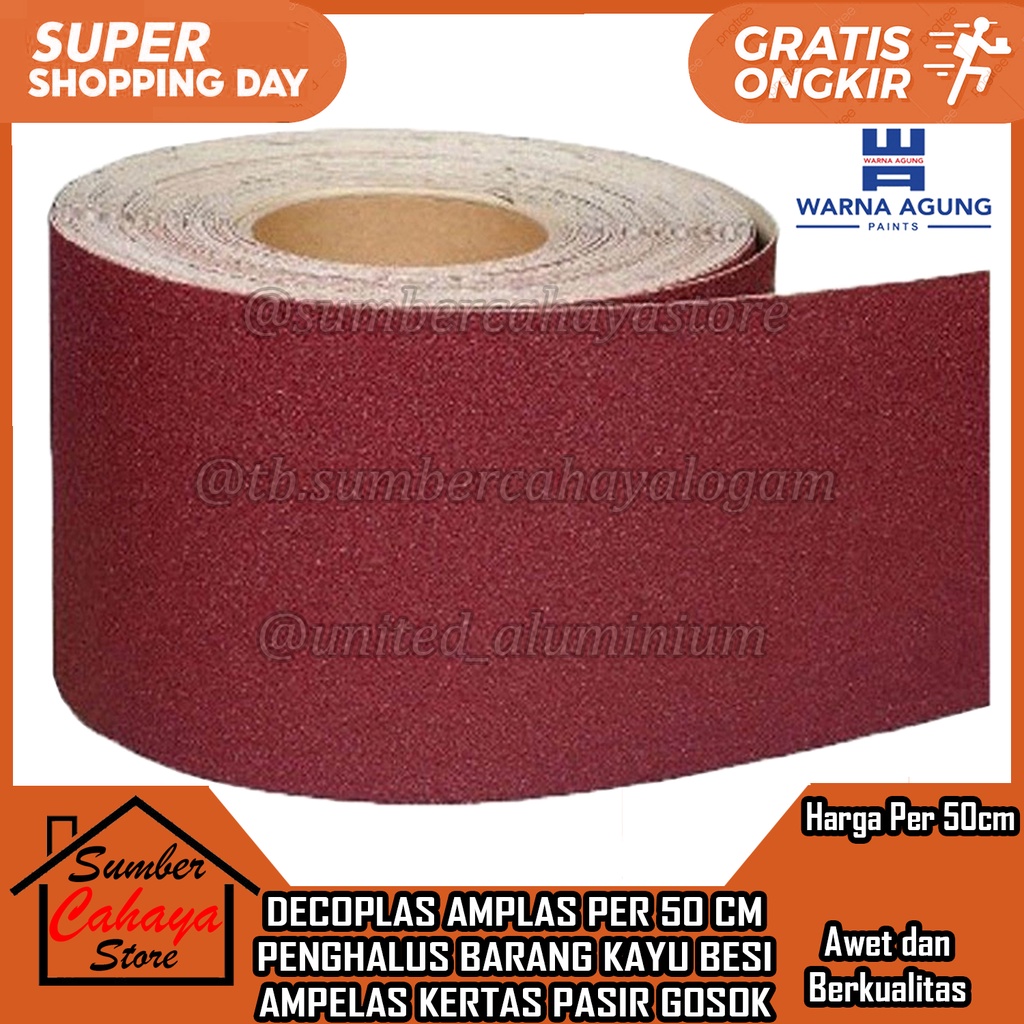 Jual AMPLAS KAYU TEMBOK AMPELAS DECOPLAS ABRASIVE PAPER PER 50 CM ...
