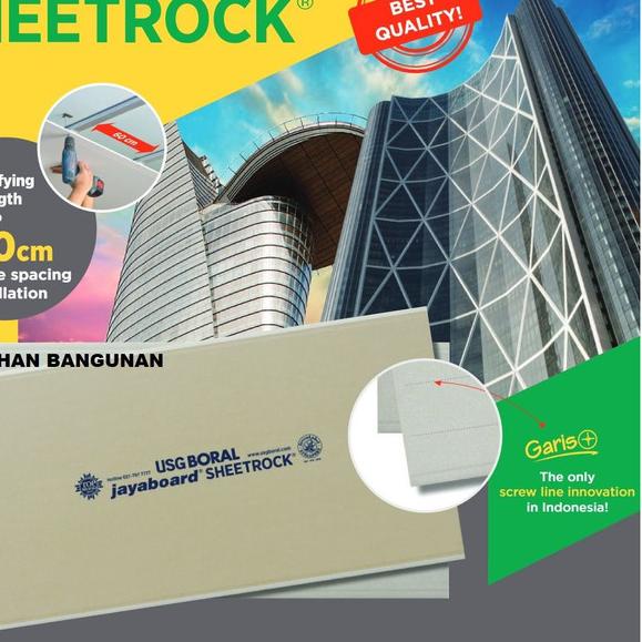 Jual Gypsum Sheetrock jayaboard 9mm x 1200 x 2400 mm - Gypsum Jaya 9mm ...
