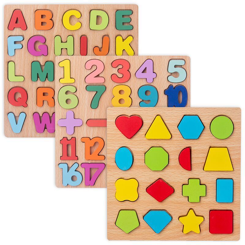 Jual Chunky Wooden Puzzle Abjad Angka Bentuk Geometri / puzzle kayu ...