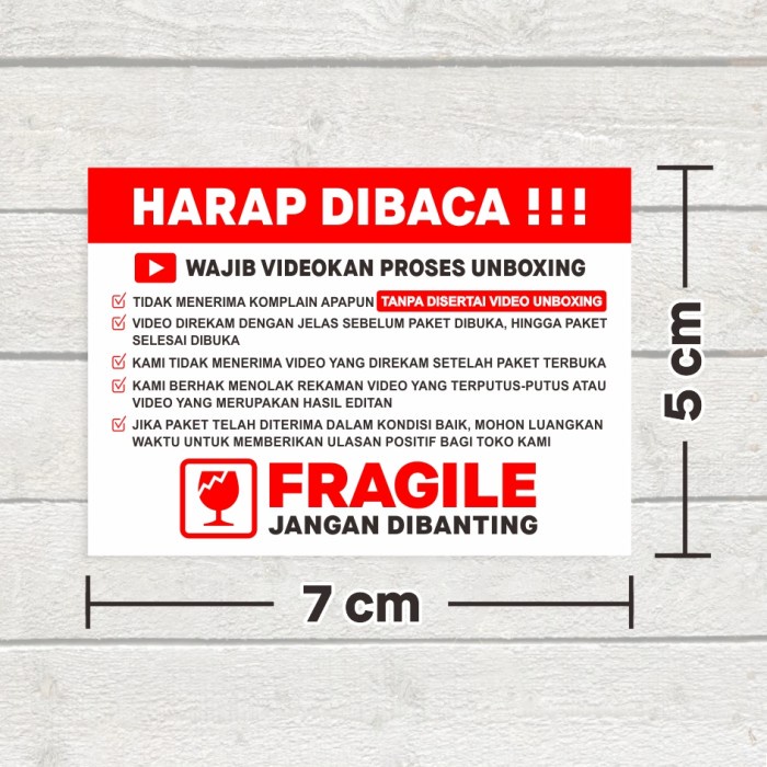 Jual Sticker Label Wajib Video Unboxing Stiker Pengiriman Olshop 7 x 5 ...