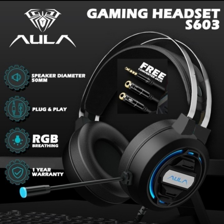 Jual AULA HEADSET GAMING S603 – RGB BREATHING PC/MOBILE FREE SPLITTER ...