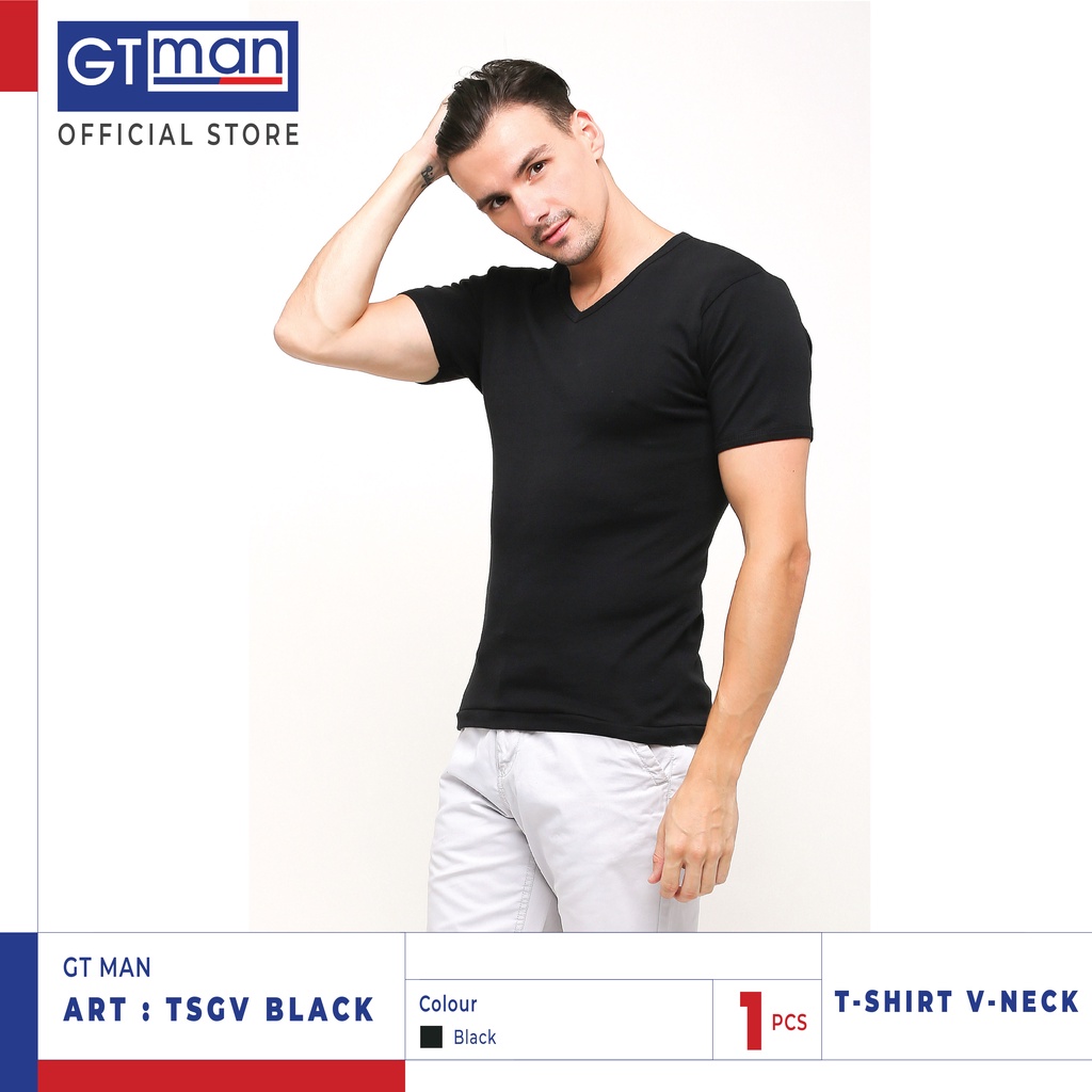 Jual GT MAN- TSHIRT- TSGV V-NECK BLACK KAOS POLOS HITAM KATUN PREMIUM V ...