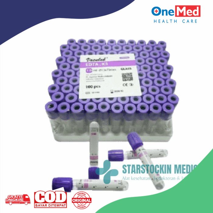 Jual Vaculab EDTA K3 3 ml Onemed Tabung Darah Ungu Box Isi 100 pcs ...