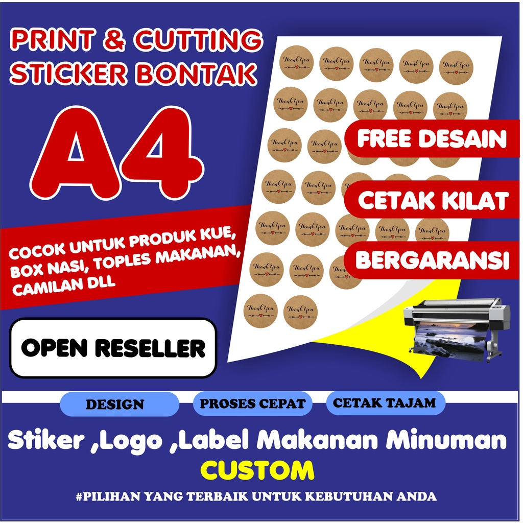 Jual Cetak Sticker Bontak A4 Anti Air Untuk Label Makan & Minuman ...