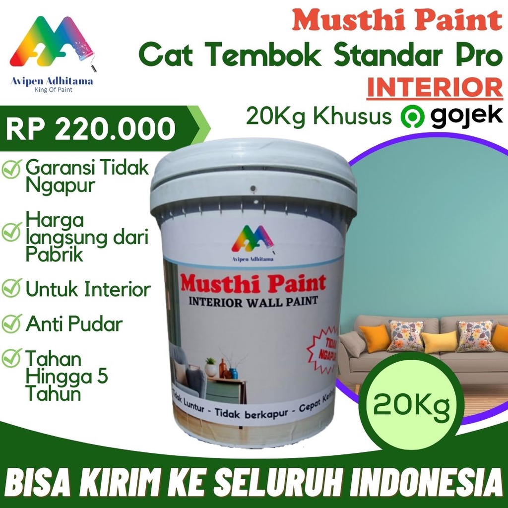 Jual Cat tembok Interior 20kg Musthi Paint FULL tidak berkapur | Shopee ...