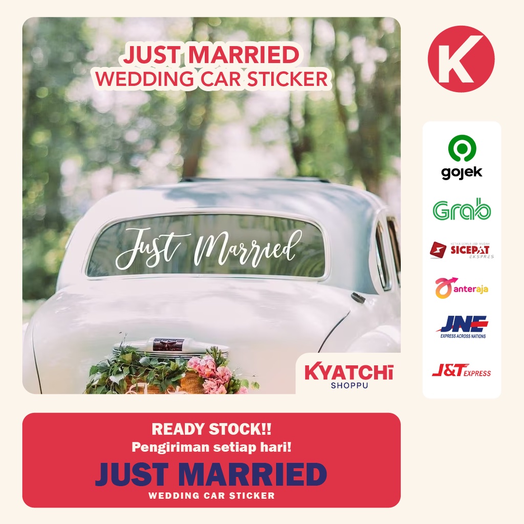 Jual Just Married Wedding Car Cutting Sticker Vinyl Oracal Custom ...