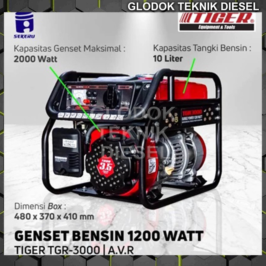 Jual Genset Gasoline Generator 1200 1000 WATT BENSIN PORTABLE TIGER TGR ...