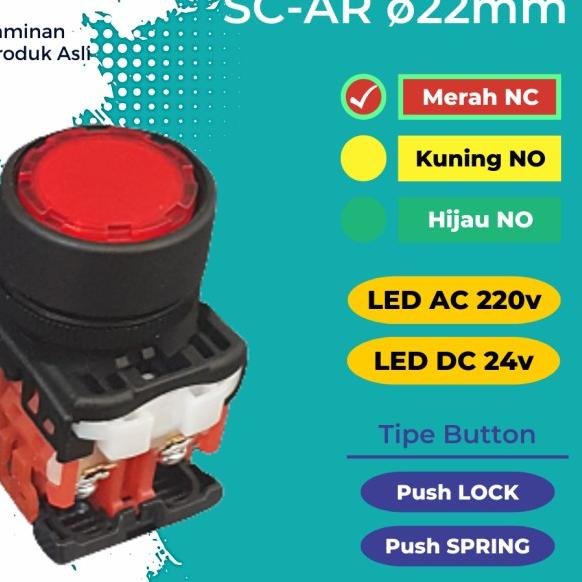 Jual 220v Push Button Merah 22mm Lock Shemsco Switch AR22-REOL-RED Fuji ...