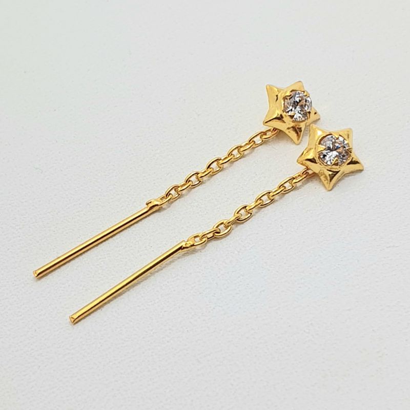 Jual Giwang Anting Tusuk Emas Muda Rante Bintang Putih 1/2 Gram ...