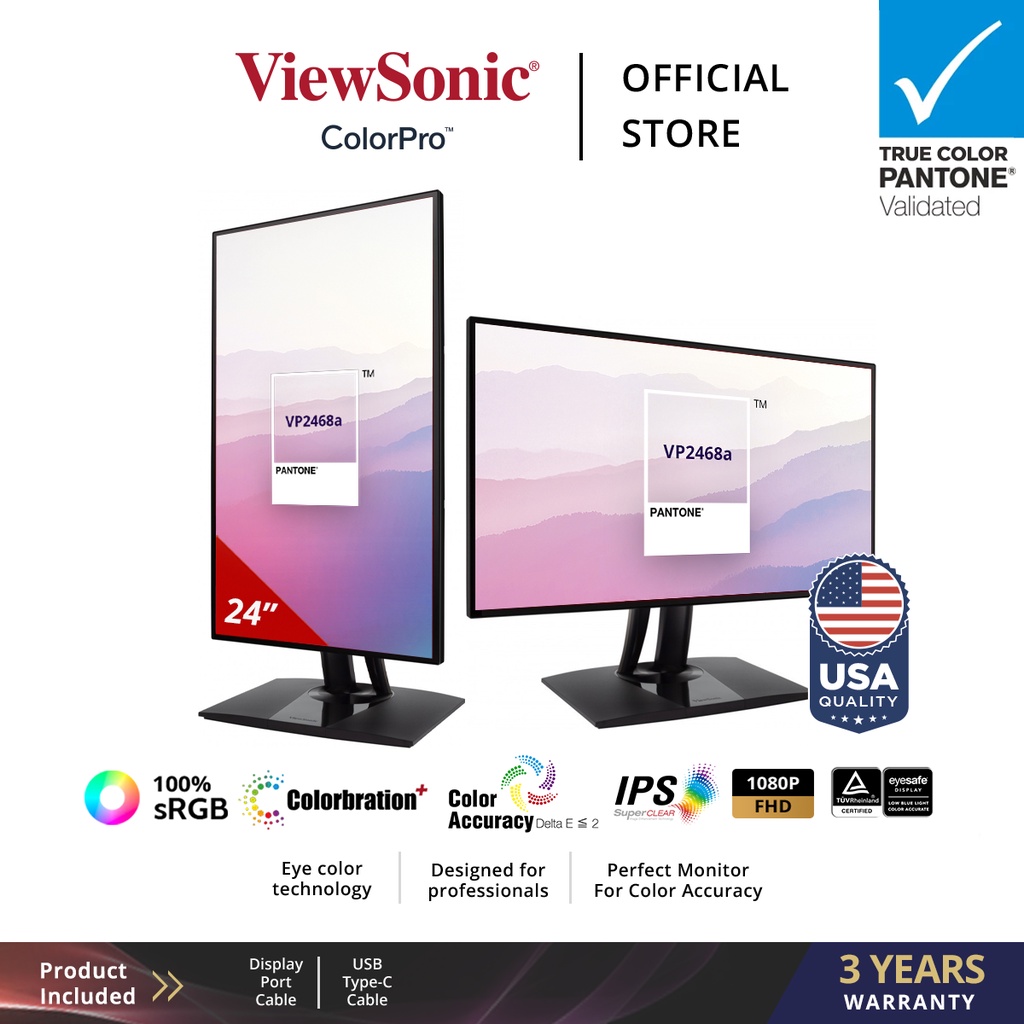 Jual ViewSonic 24" sRGB monitor VP2468A | FHD | Pantone validated 100% | Shopee Indonesia