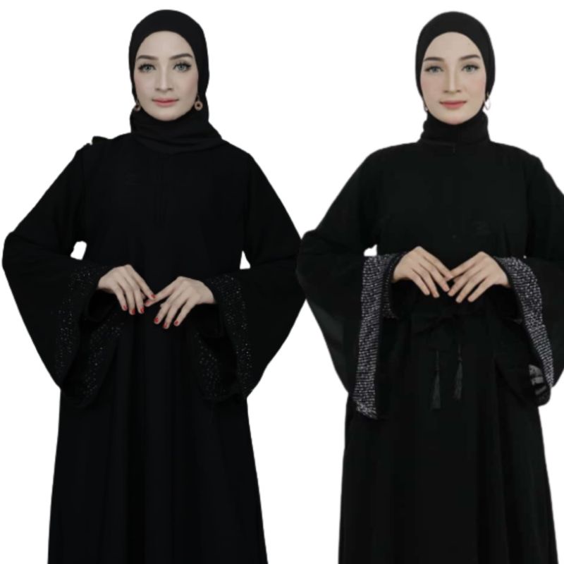 Jual ABAYA GAMIS HITAM BUSUI DUBAI 864 FULL SWAROVSKY HITAM & PUTIH ...