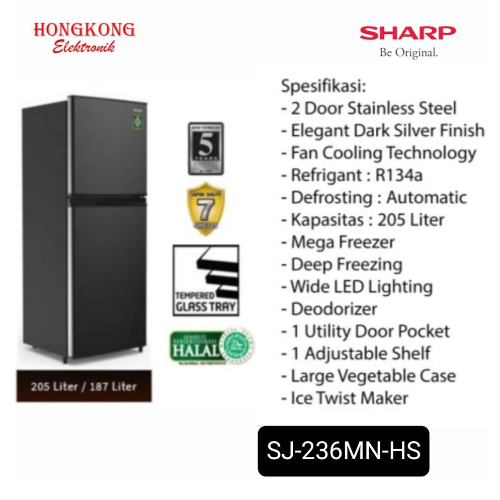Jual Sharp SJ236MNHS Kulkas 2 Pintu Kirei Series 205 Liter SJ-236MN-HS ...