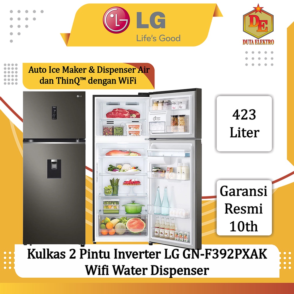 Jual Kulkas 2 Pintu Inverter LG GN-F392PXAK Wifi Water Dispenser | Shopee Indonesia