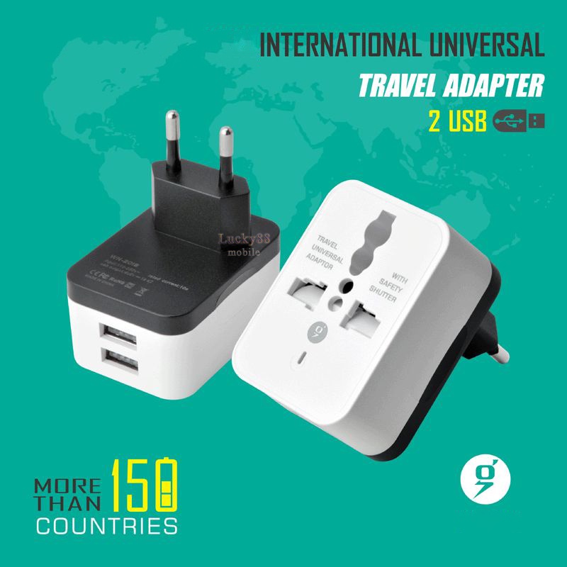 Jual 2 USB Universal Internasional Adaptor Steker Soket Comverter ...