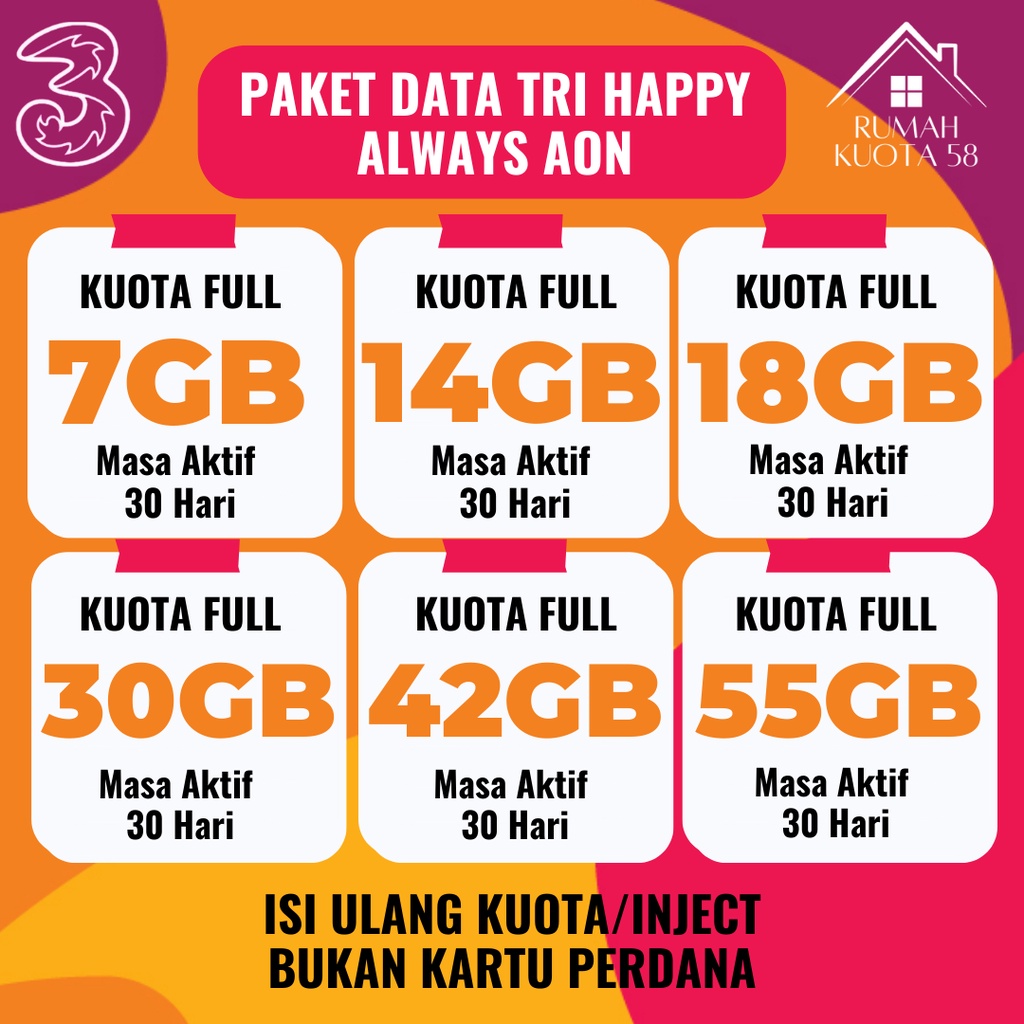 Jual PAKET DATA TRI HAPPY ALWAYS ON MASA AKTIF UNLIMITED SUPER MURAH | Shopee Indonesia