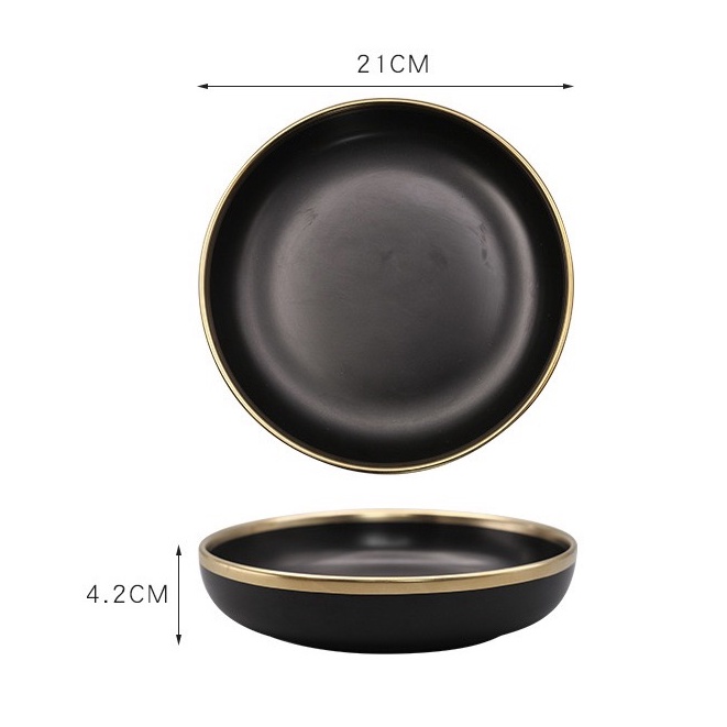 Jual ASHOME Piring Makan Keramik Black List Gold Motif Eropa / Piring ...