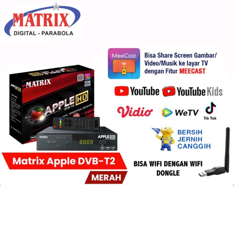 Jual set top box tv digital matrix apple DVB - T2 Merah | Shopee Indonesia