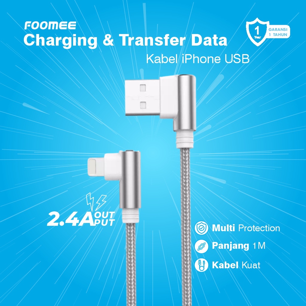 Jual Foomee DA11 Kabel Data Lightning Braided Fast Charging 2.4A Cable ...
