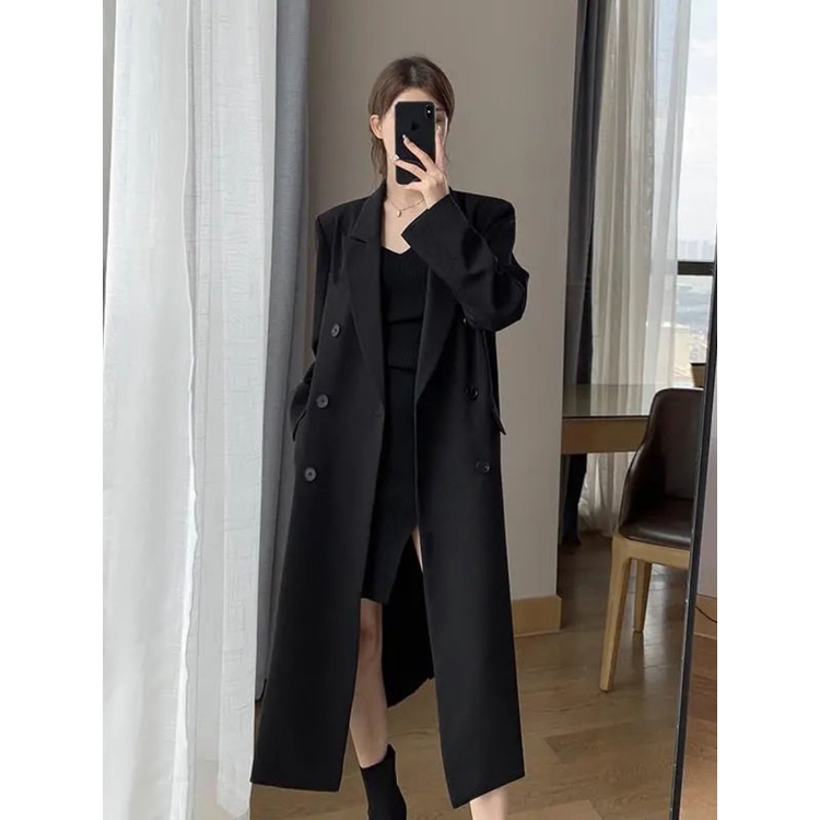 Jual Jas Hitam Jaket Wanita Long Coat Blazer Wanita Panjang Korea Style ...