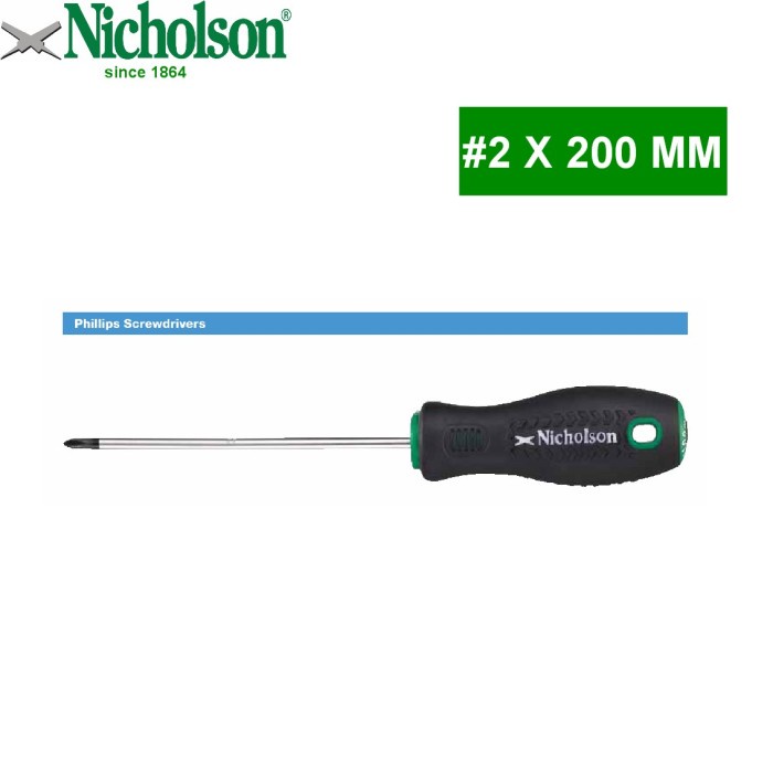 Jual OBENG PLUS PH #2 X 200 MM - PHILIPS SCREWDRIVER NICHOLSON | Shopee ...