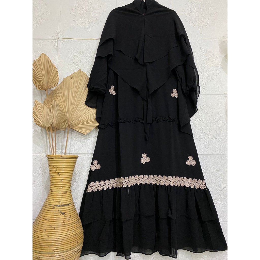 Jual Gamis Syari Ceruty Renda / Gamis Terbaru Mix Renda Bunga Cantik ...