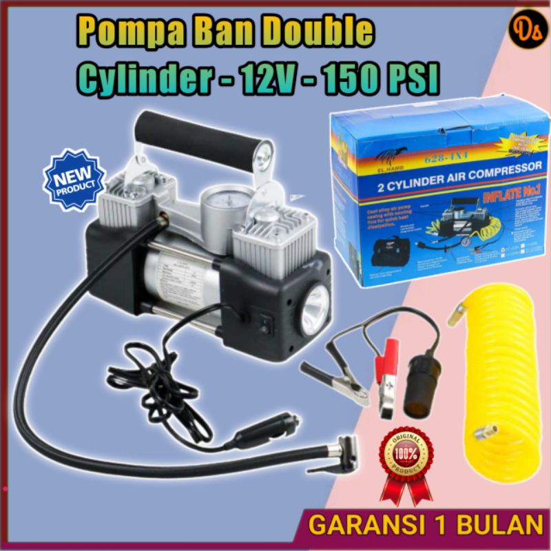Jual PROMO Pompa Ban Compressor Double Cylinder 12V 150 PSI - 628-4X4 ...