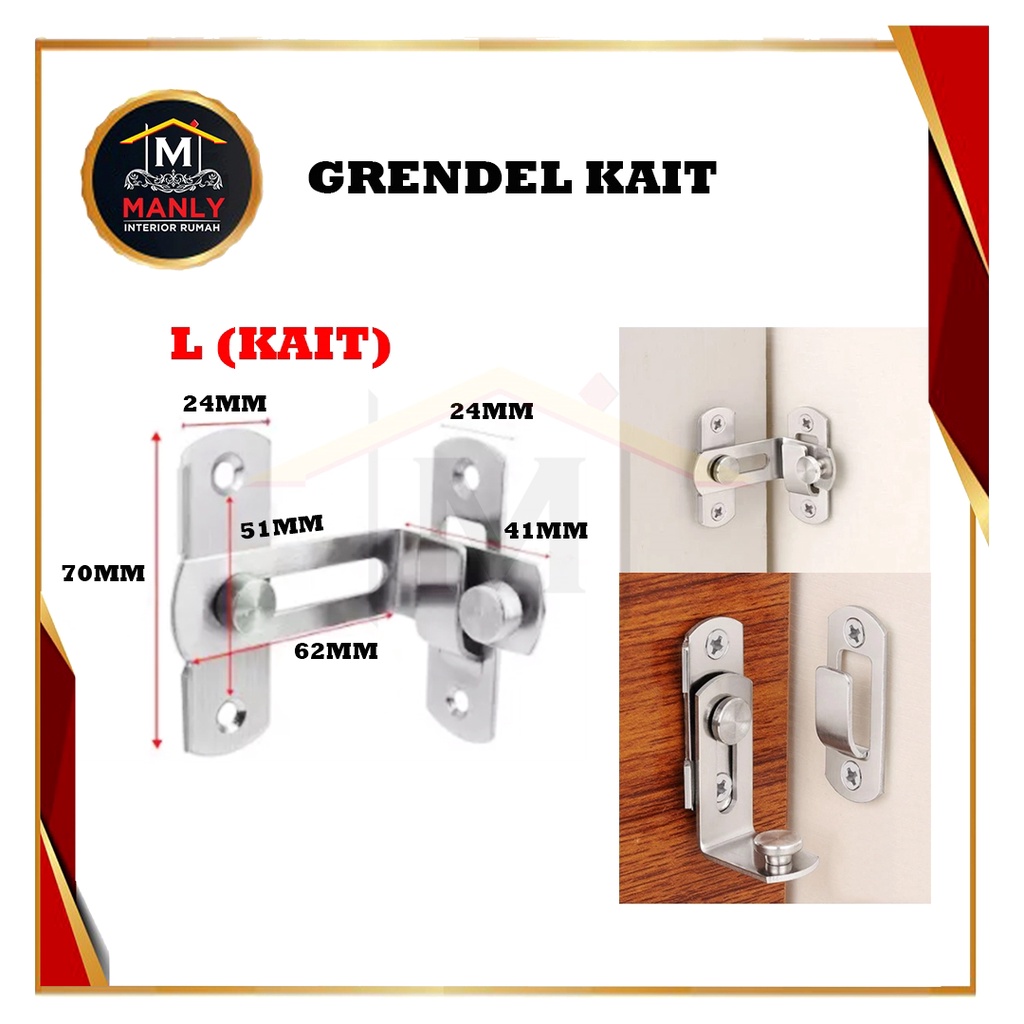 Jual Grendel Slot Pintu Siku dan Kait S (Kecil) & L (Besar) Isi (1pcs ...