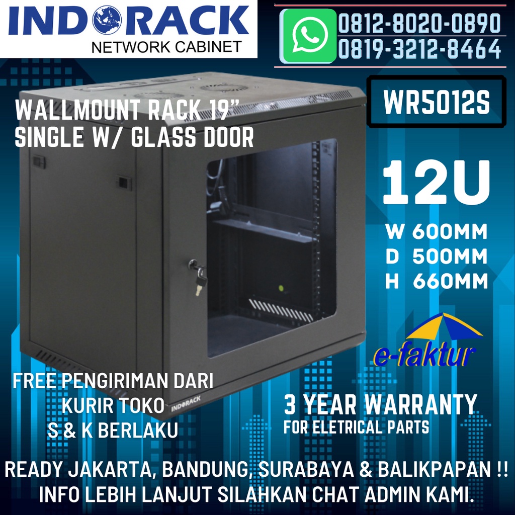 Jual INDORACK WALLMOUNT 12U DEPTH 500MM SINGLE DOOR - WR5012S GLASS ...