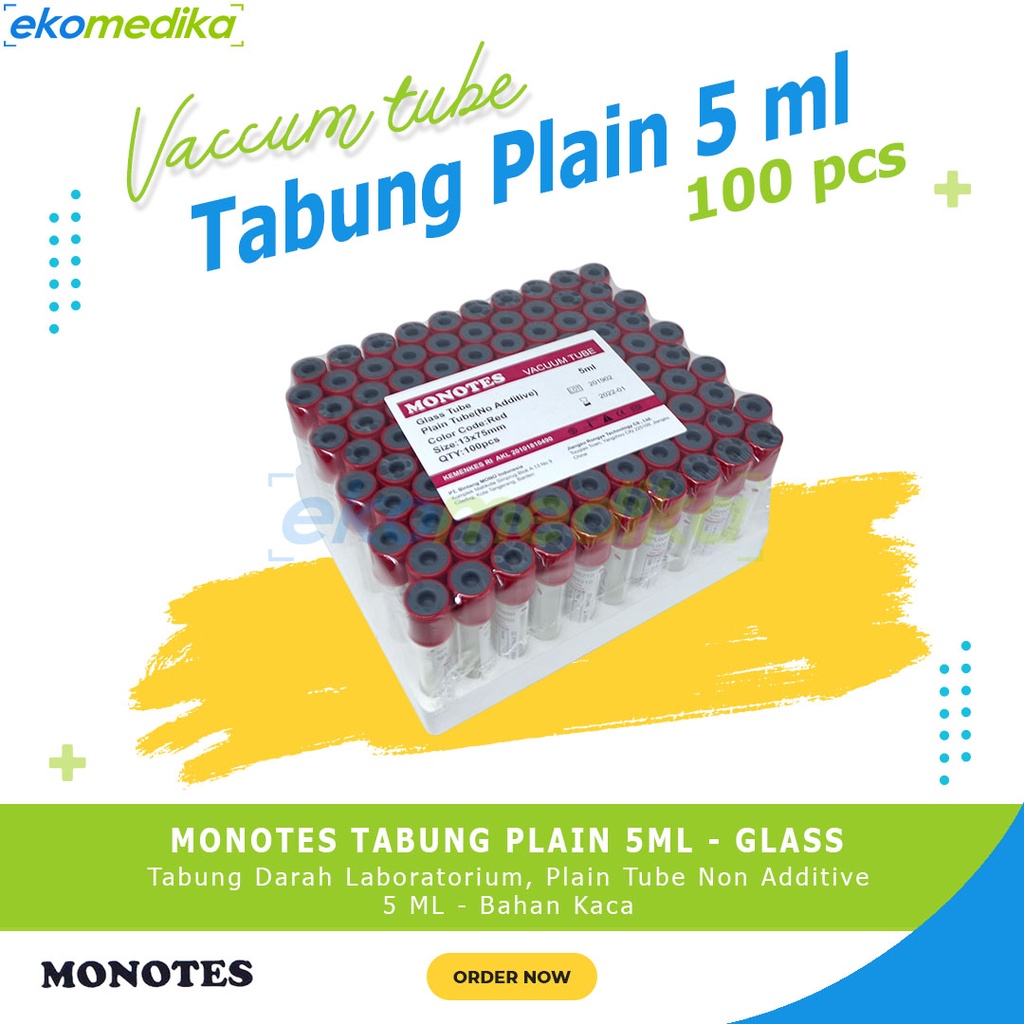 Jual Tabung Plain 5ml MONOTES Vacuum Tube Plain 5 ml isi 100 ...
