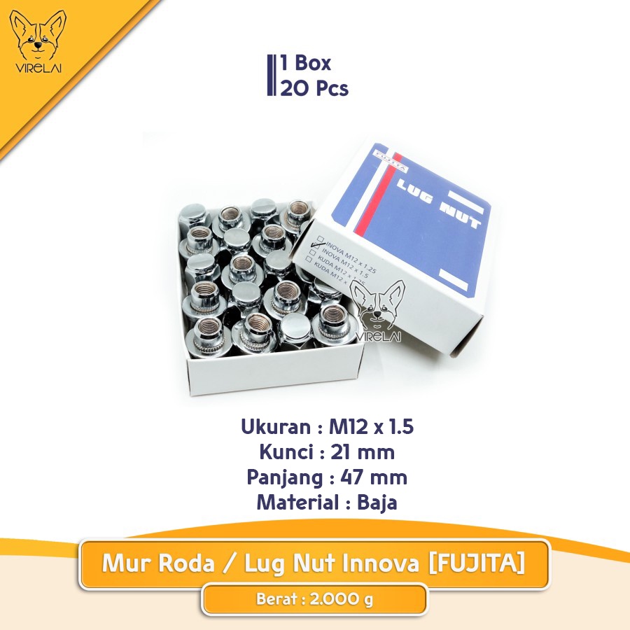 Jual [20 Pcs] Fujita Mur Roda Toyota Inova Innova M12 x 1,5 | Shopee ...