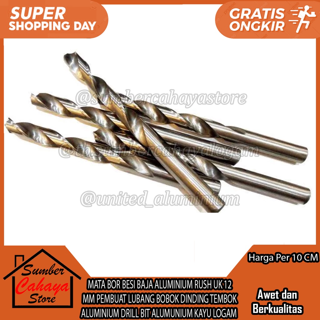 Jual MATA BOR BESI BAJA ALUMINIUM RUSH UK 12 MM PEMBUAT LUBANG BOBOK ...