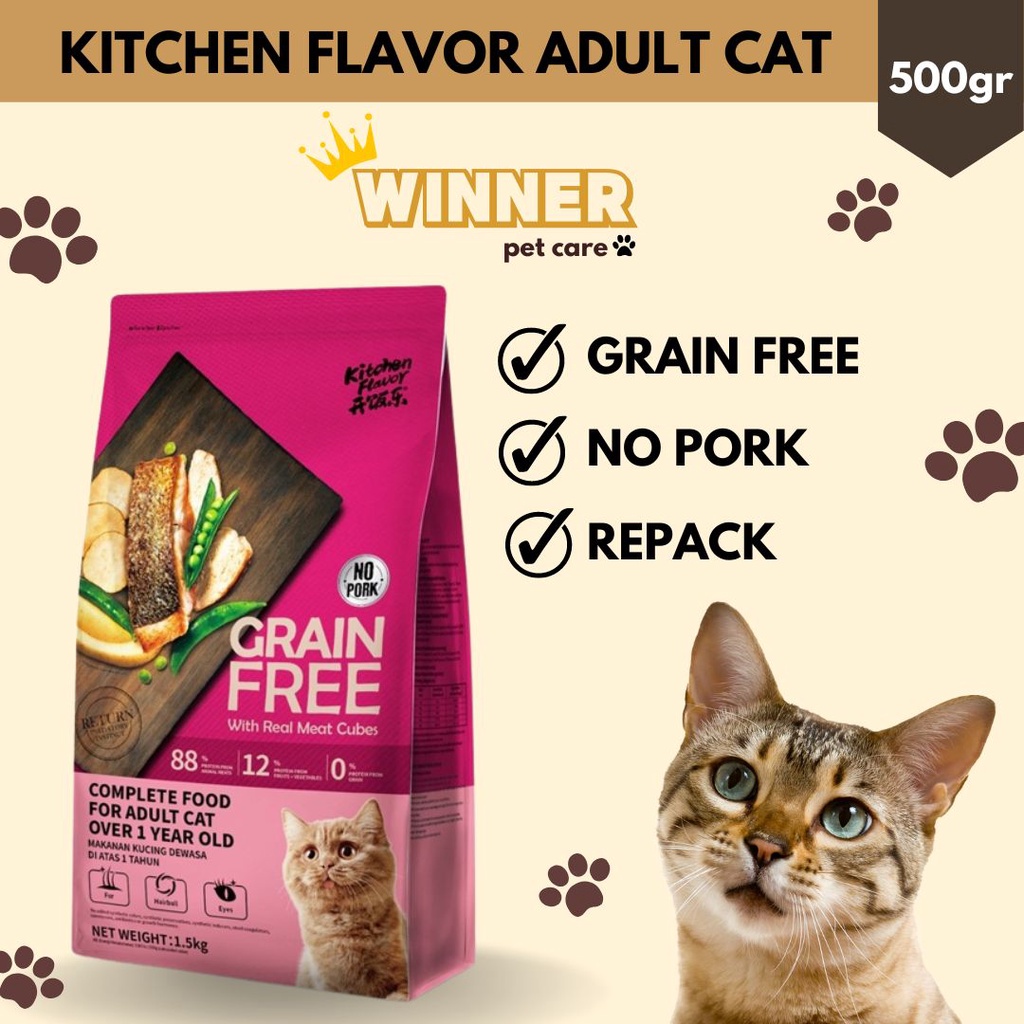 Jual Kitchen Flavor Grain Free Adult Cat Food Repack 500gr | Shopee ...