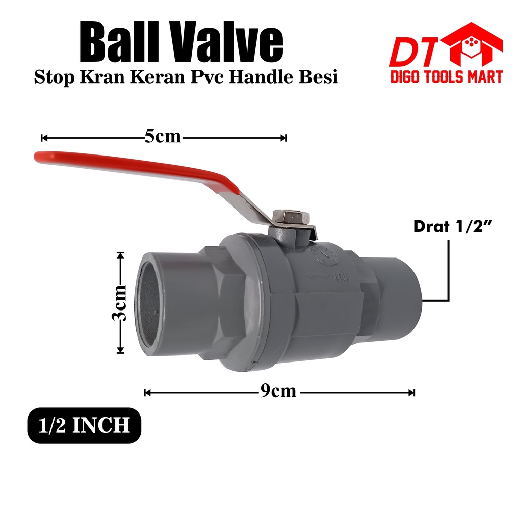 Jual Stop Keran 1/2 inci Ball Valve PVC Gagang Besi Handle Besi | Shopee Indonesia