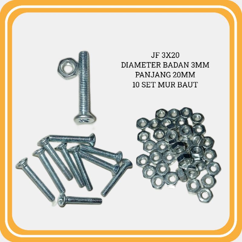 Jual MUR BAUT Skrup Elektronik Baut JF 3x20 Stainless steel KEPALA RATA ...