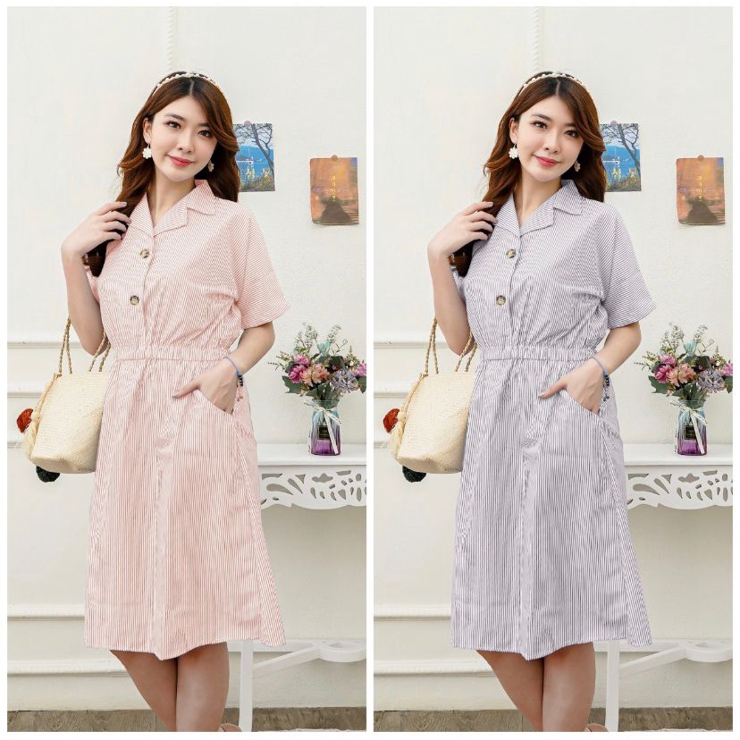 Jual DRESS LENGAN PENDEK SALUR CANTIK / DRESS KATUN WANITA LENGAN PENDEK ( BELAKANG KARET ...