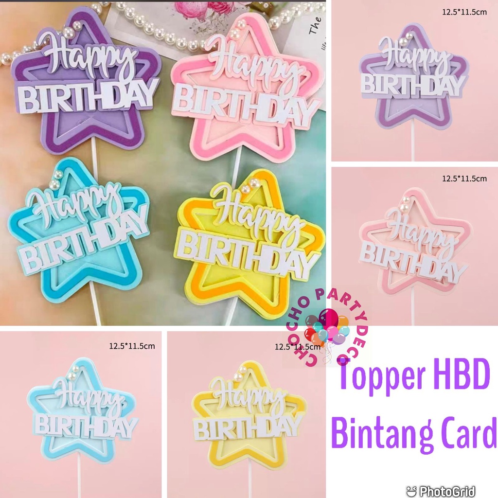 Jual Topper Happy Birthday BINTANG CARD / Topper kue Happy Birthday ...