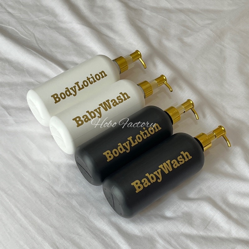Jual Botol Pump refil sabun sampo 500ml hitam putih doff 500ml gold ...